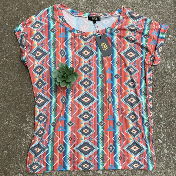L&B | Tops | Lb Serape Aztec Print Western Tshirt | Poshmark
